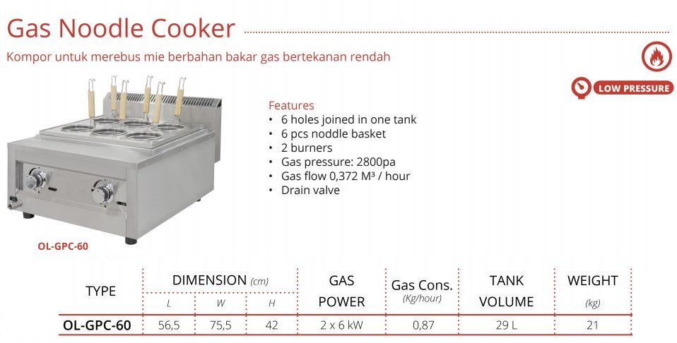 Jual Gas Noodle Cooker GETRA OL-GPC-60 Murah, Harga, Spesifikasi
