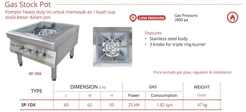 Jual Gas Stock Pot GETRA SP-1DX Murah, Harga, Spesifikasi