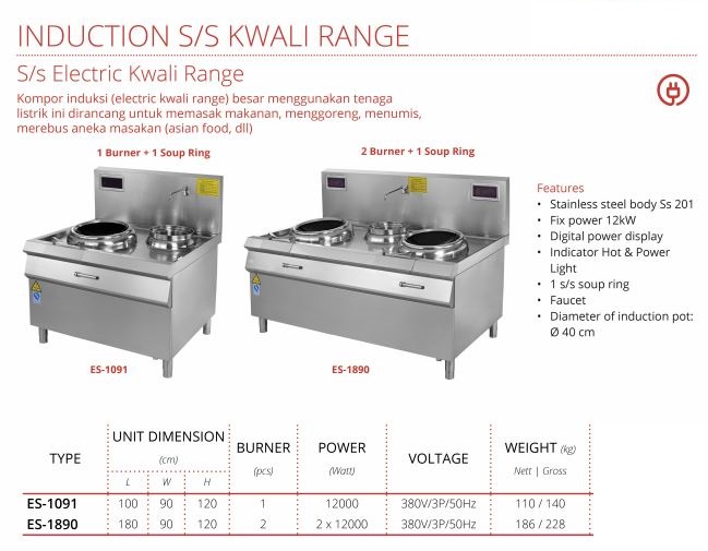 Jual Induction S/S Kwali Range GETRA ES-1890 Murah, Harga, Spesifikasi